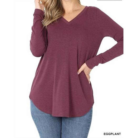 Zenana Outfitters | Tops | New Zenana Emma V Top In Eggplant | Poshmark
